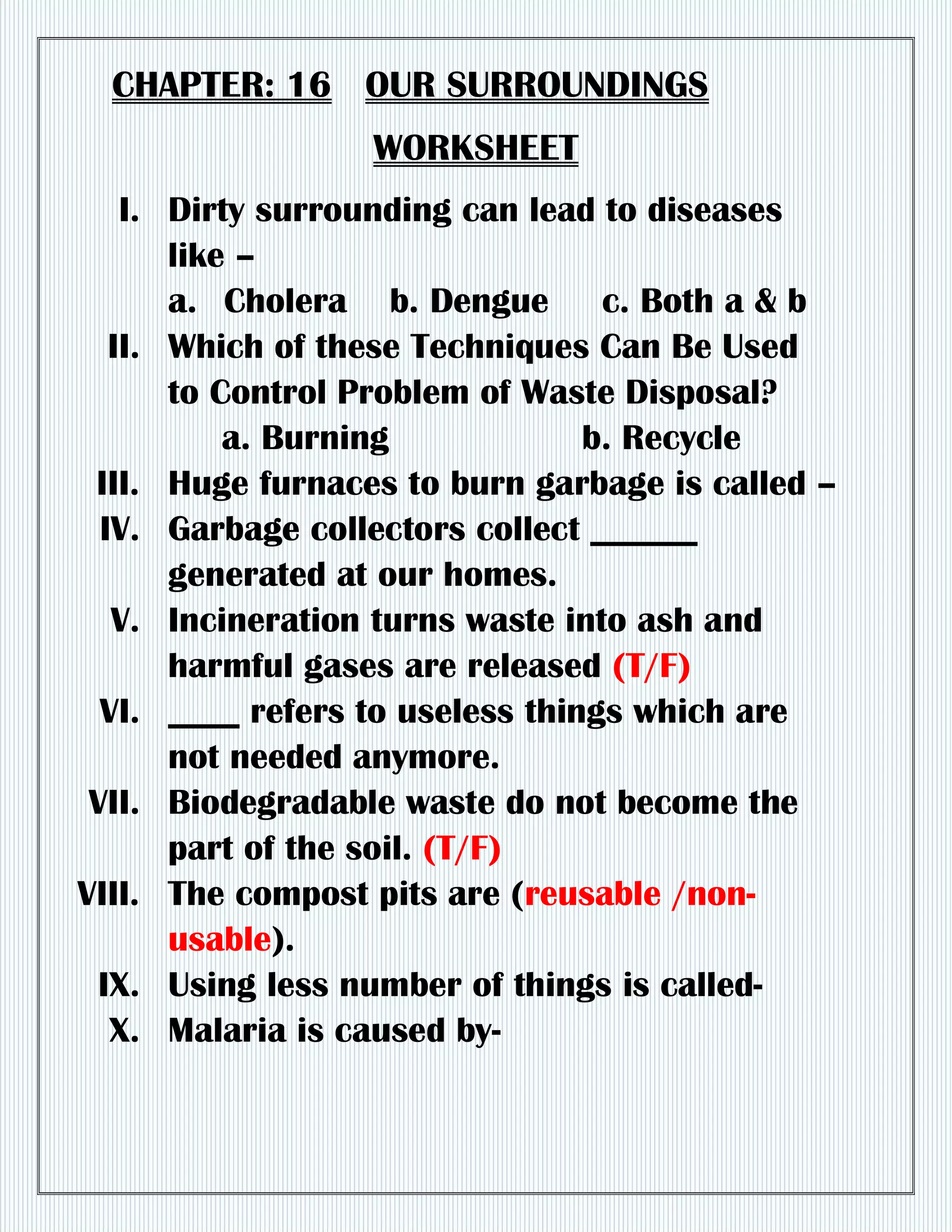 OUR SURROUNDING - WORKSHEET | PDF