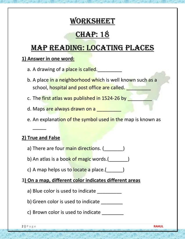MAP READING LOCATING PLACES-Worksheet | PDF