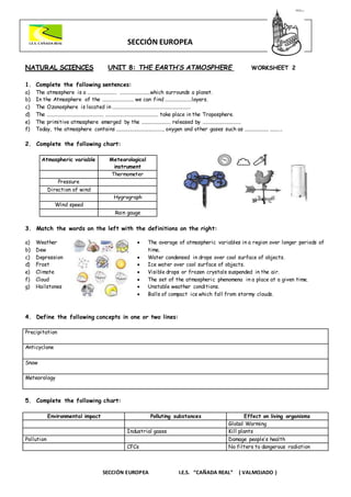 Worksheet. the earth's atmosphere | DOC