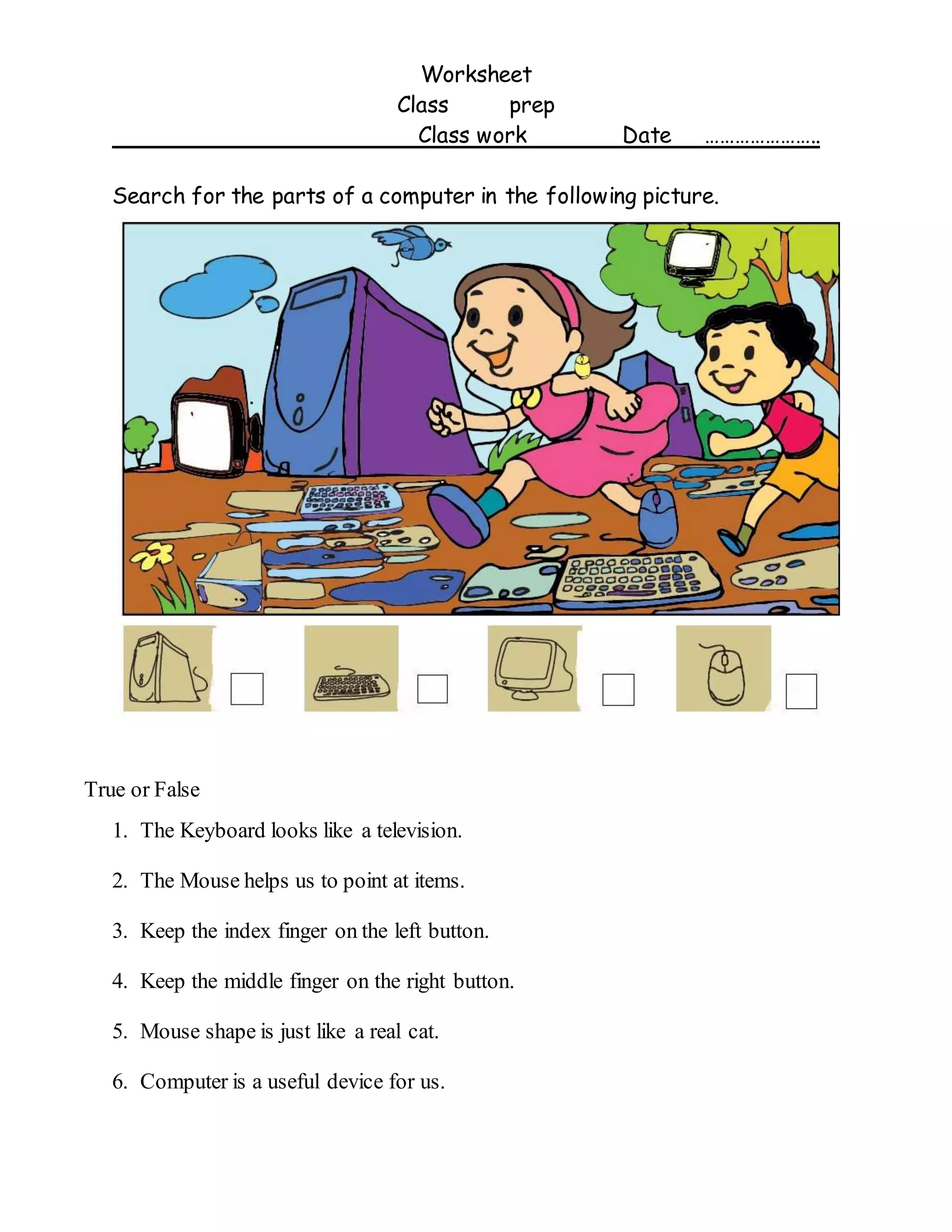 grade prep computer Worksheet | DOCX