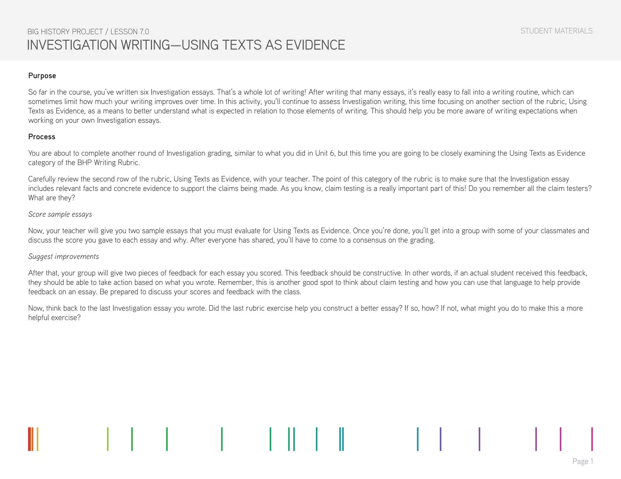 7.0 Investigation Writing - Using Texts as Evidence | PDF