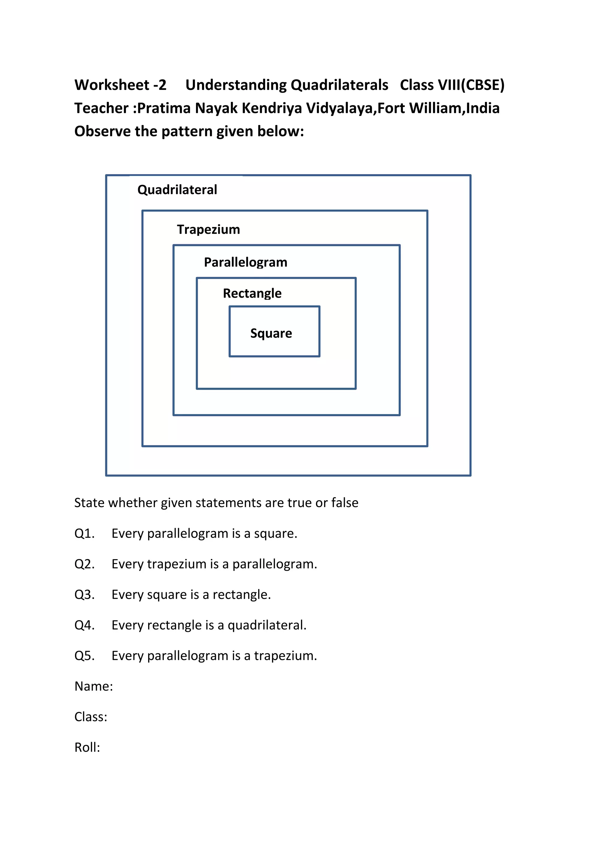 Worksheet 2 understanding quadrilaterals | PDF