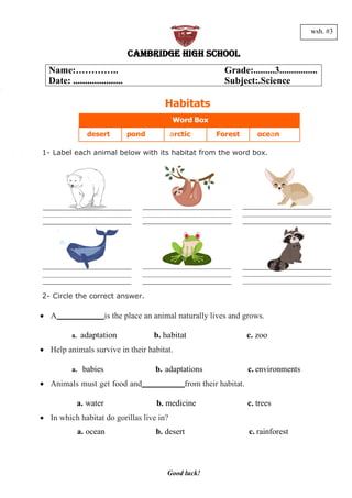 Animal Habitat Worksheets For Grade 3 Animal Habitats Worksheets