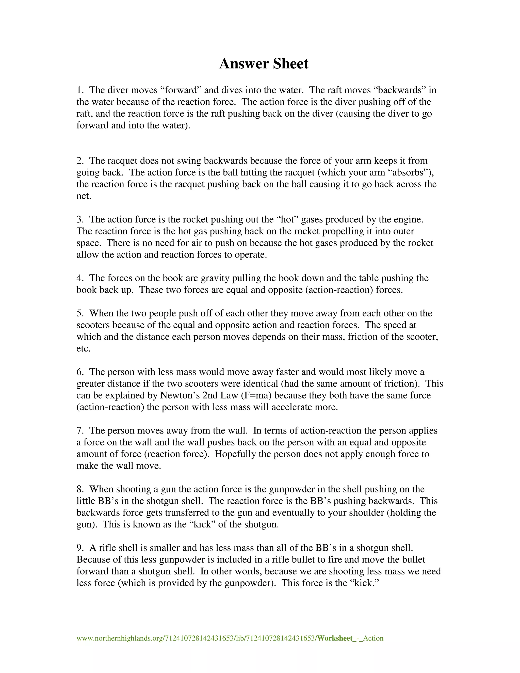 Worksheet -action_reaction_with_key | PDF