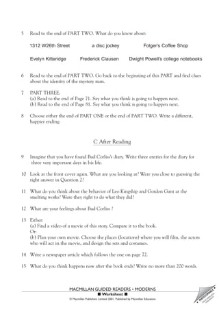 Worksheet a kiss before dying - macmillan readers | PDF