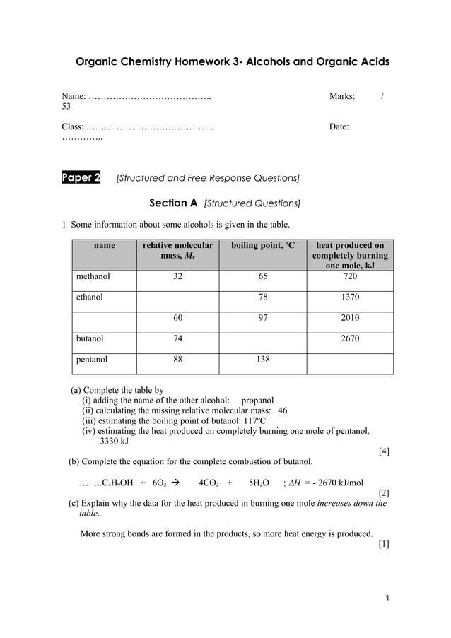 Alcohols and Organic Acid | DOC | Chemistry | Science