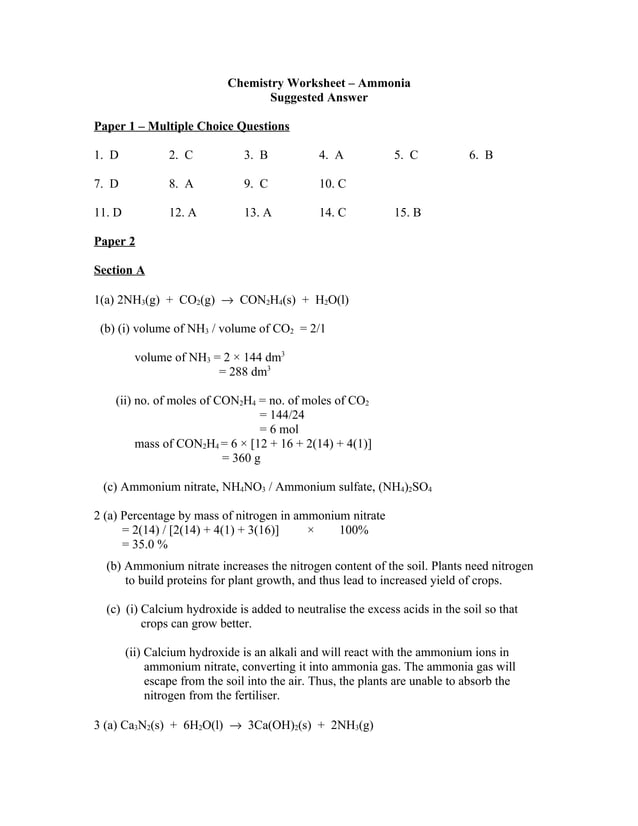 Ammonia worksheet | DOC | Chemistry | Science