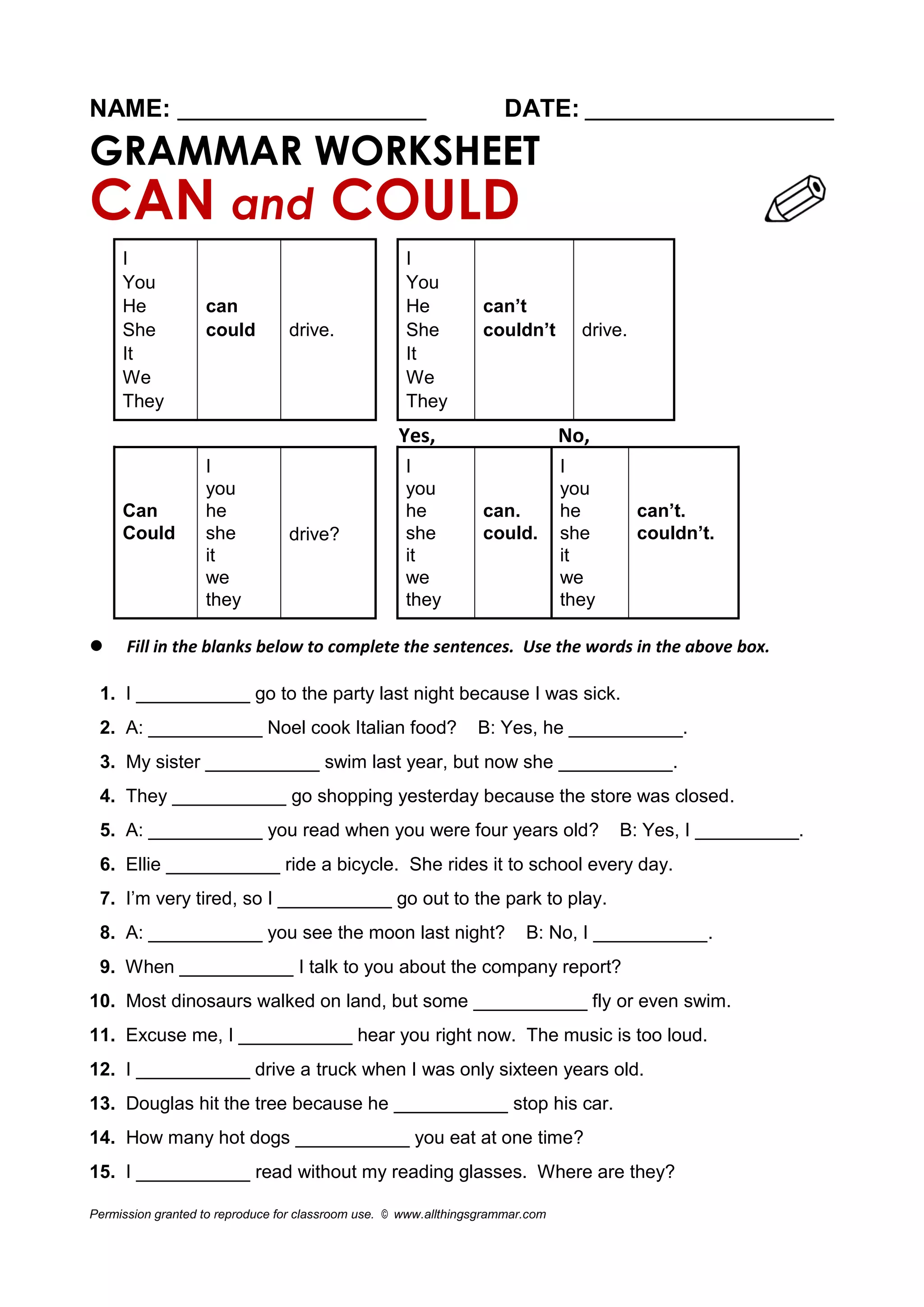 Worksheet can-could | PDF