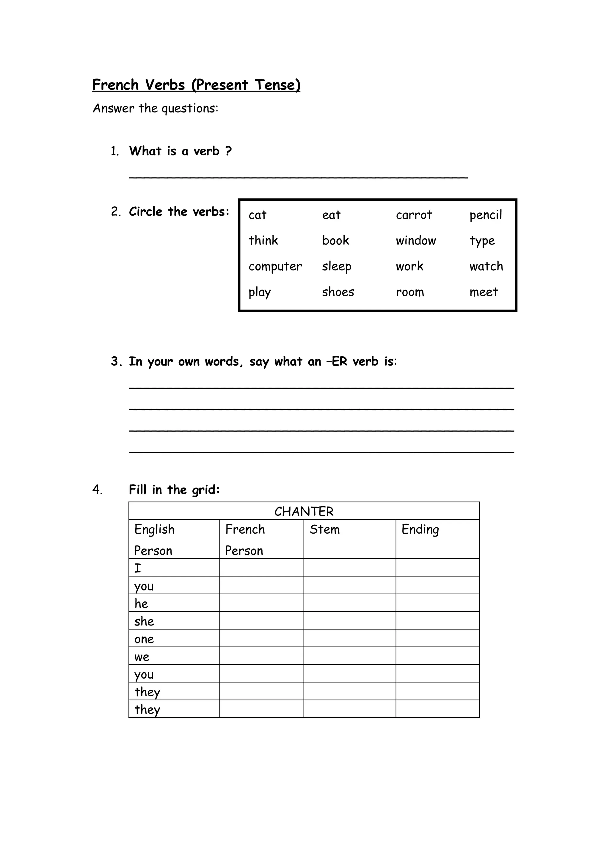 Worksheet French regular -er verbs | DOC