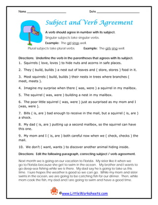 Worksheet subject verbagreement | PDF