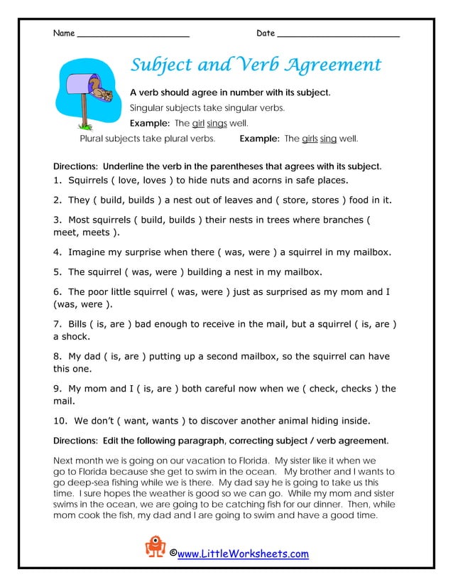 Worksheet subject verbagreement | PDF