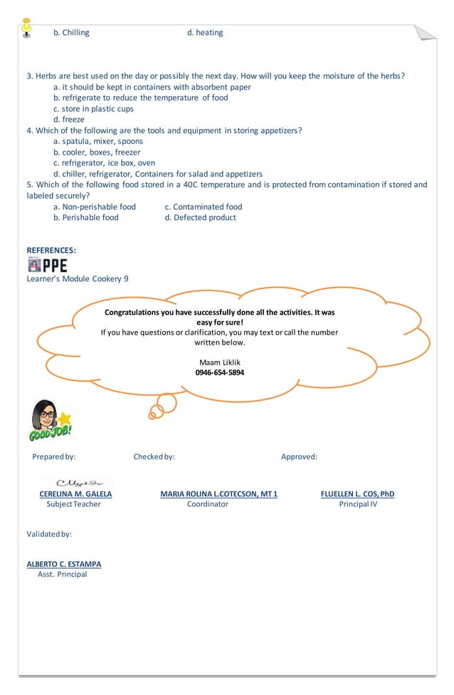 Worksheet tle 9 cookery-wek 7 | DOCX | Cooking | Food & Drink