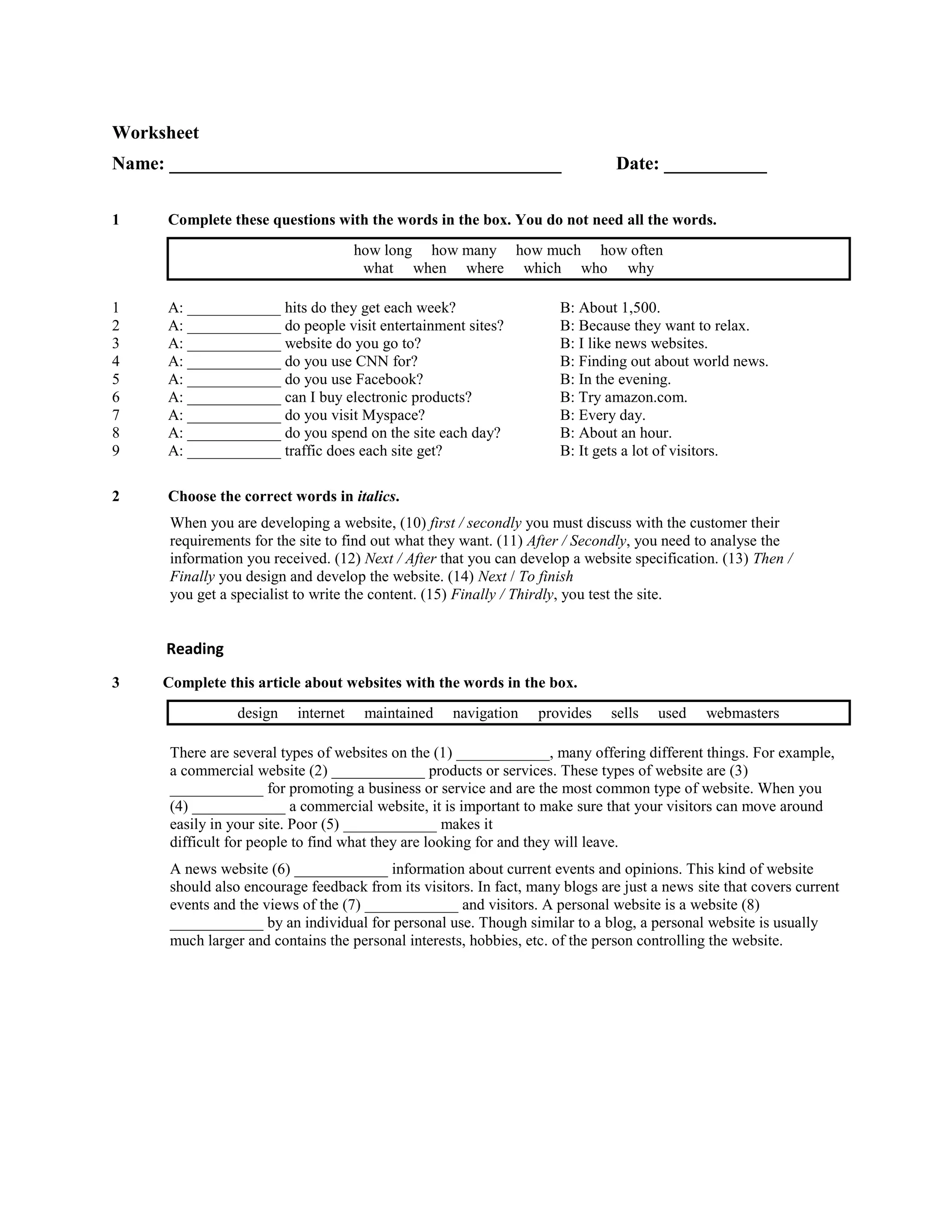 Methods - worksheet | DOCX