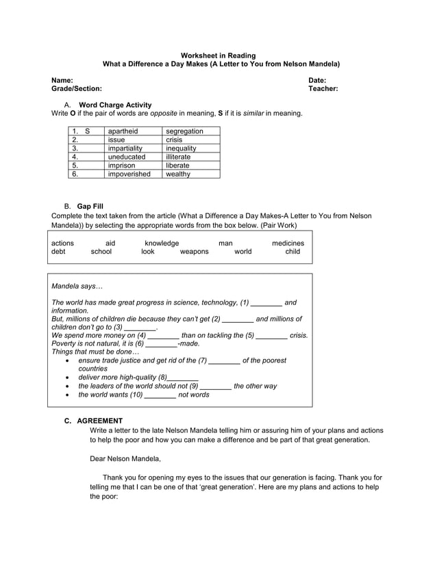 Worksheet 02.12making a difference | PDF
