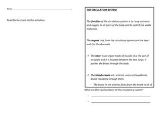 Worksheet 05 the circulatory system | PPT