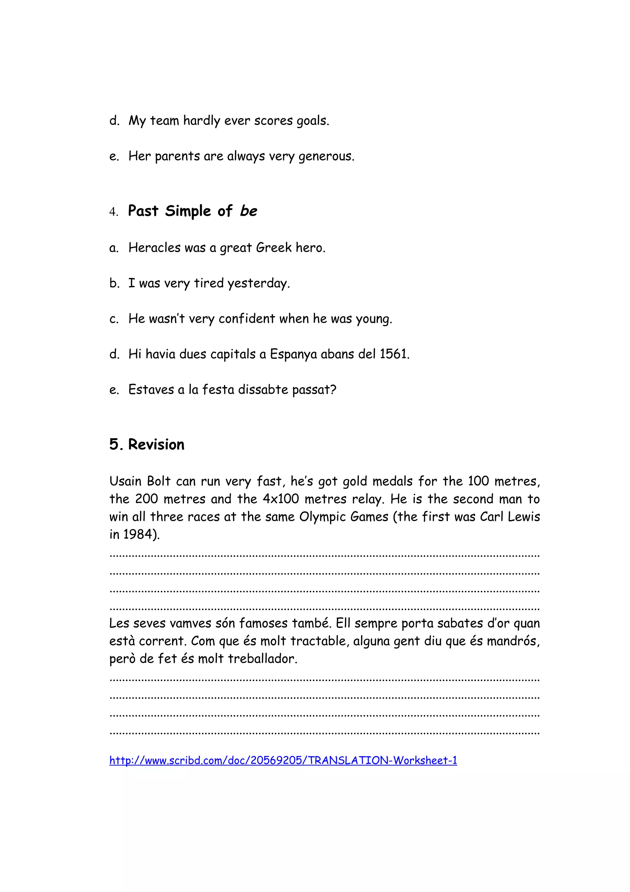 TRANSLATION Worksheet 1 | DOC
