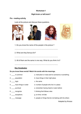Worksheet 1 | PDF | Games and Puzzles | Hobbies & Interests
