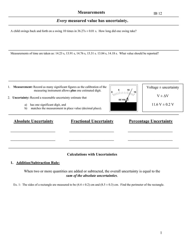 Worksheet Measurements Physics | PDF | Physics | Science