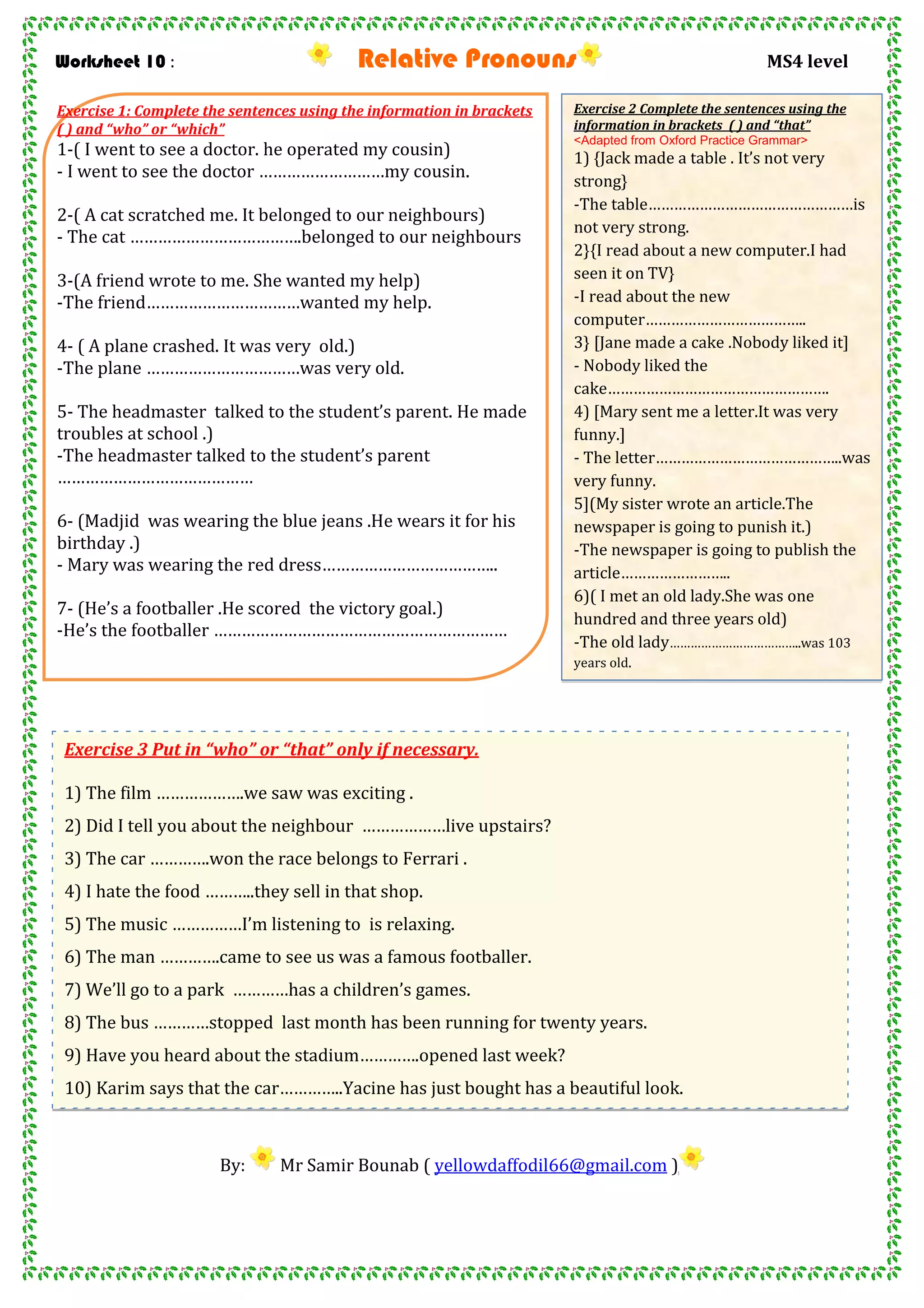 Worksheet 10 relative pronouns ms4 level | PDF