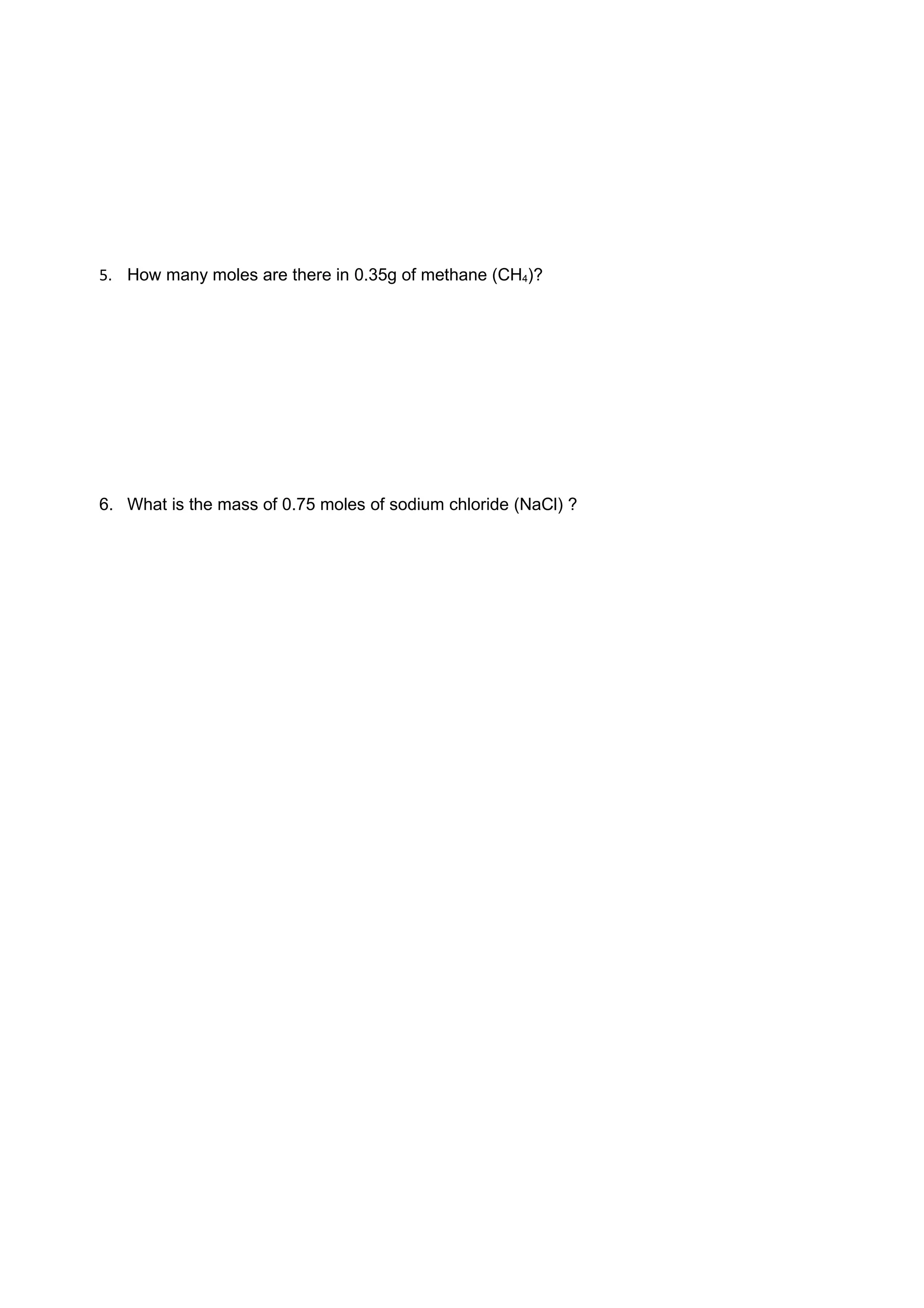 Worksheet 1 (Mole And Molar Masses) | DOC