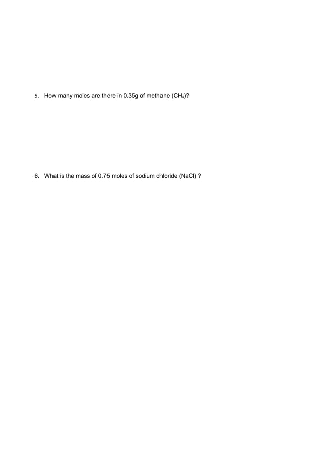 Worksheet 1 (Mole And Molar Masses) | DOC