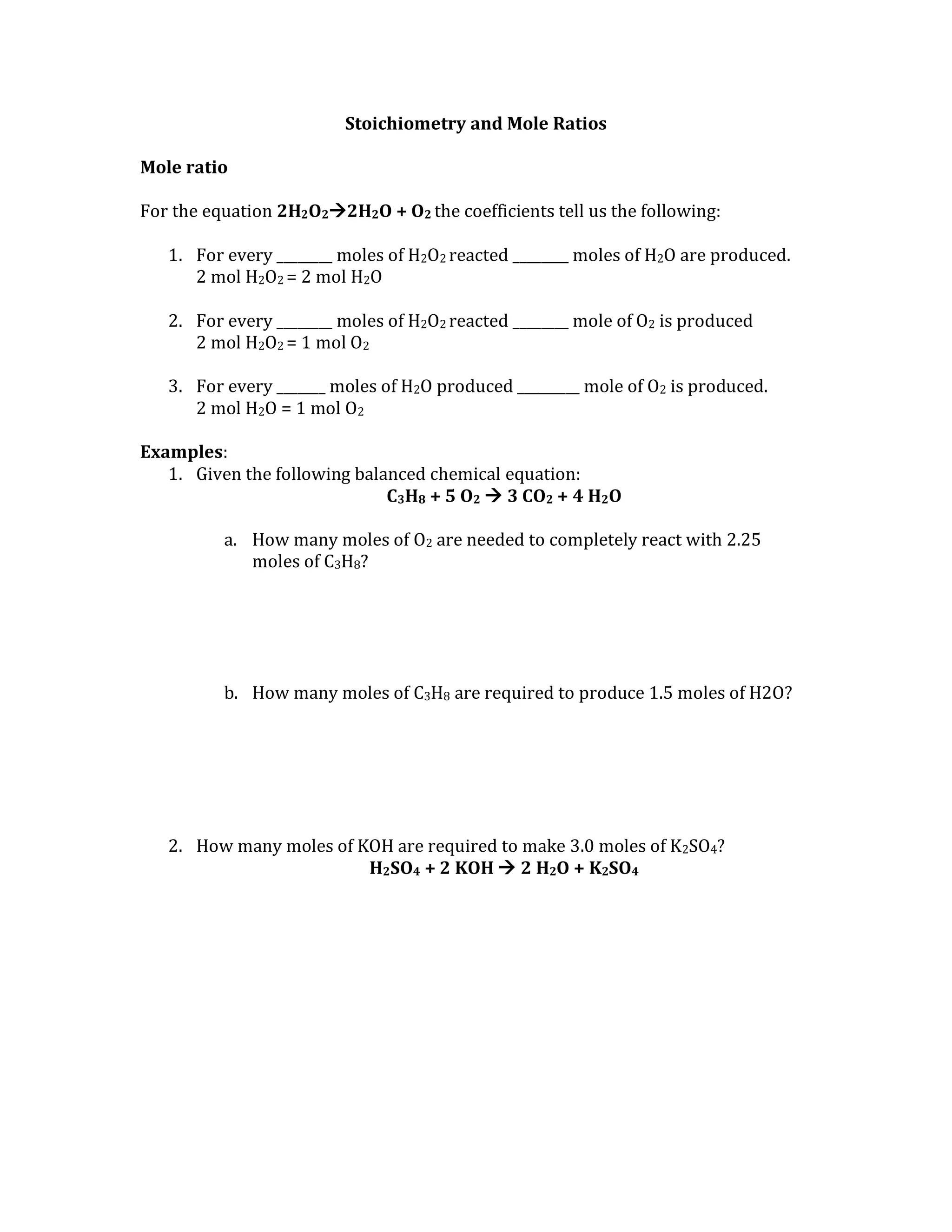 Worksheet 1 mole ratio | PDF