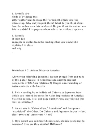Worksheet # 1 Orientalism and Colonial America Answer the f.docx ...