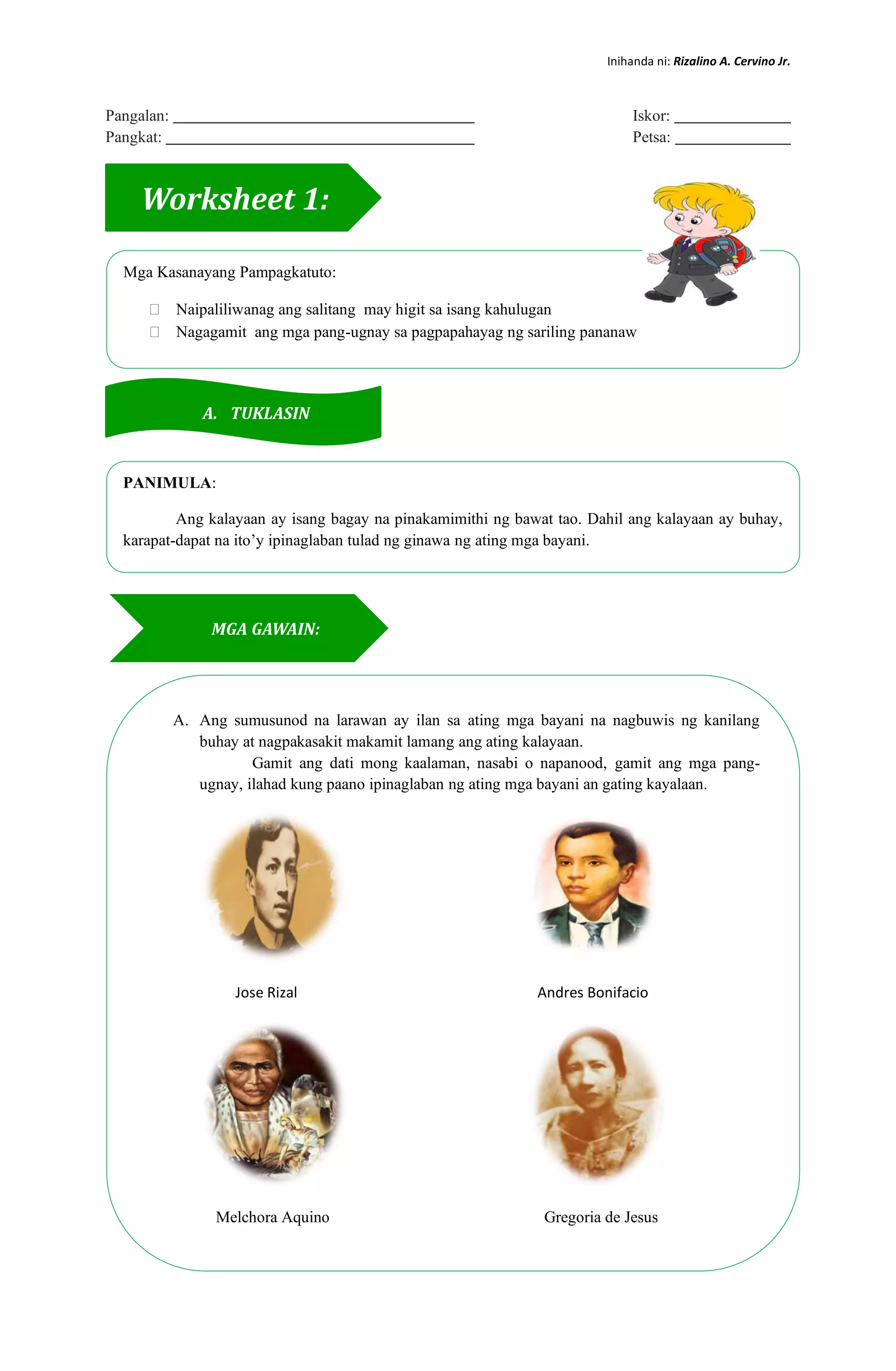 Worksheet 1 Sanaysay | PDF