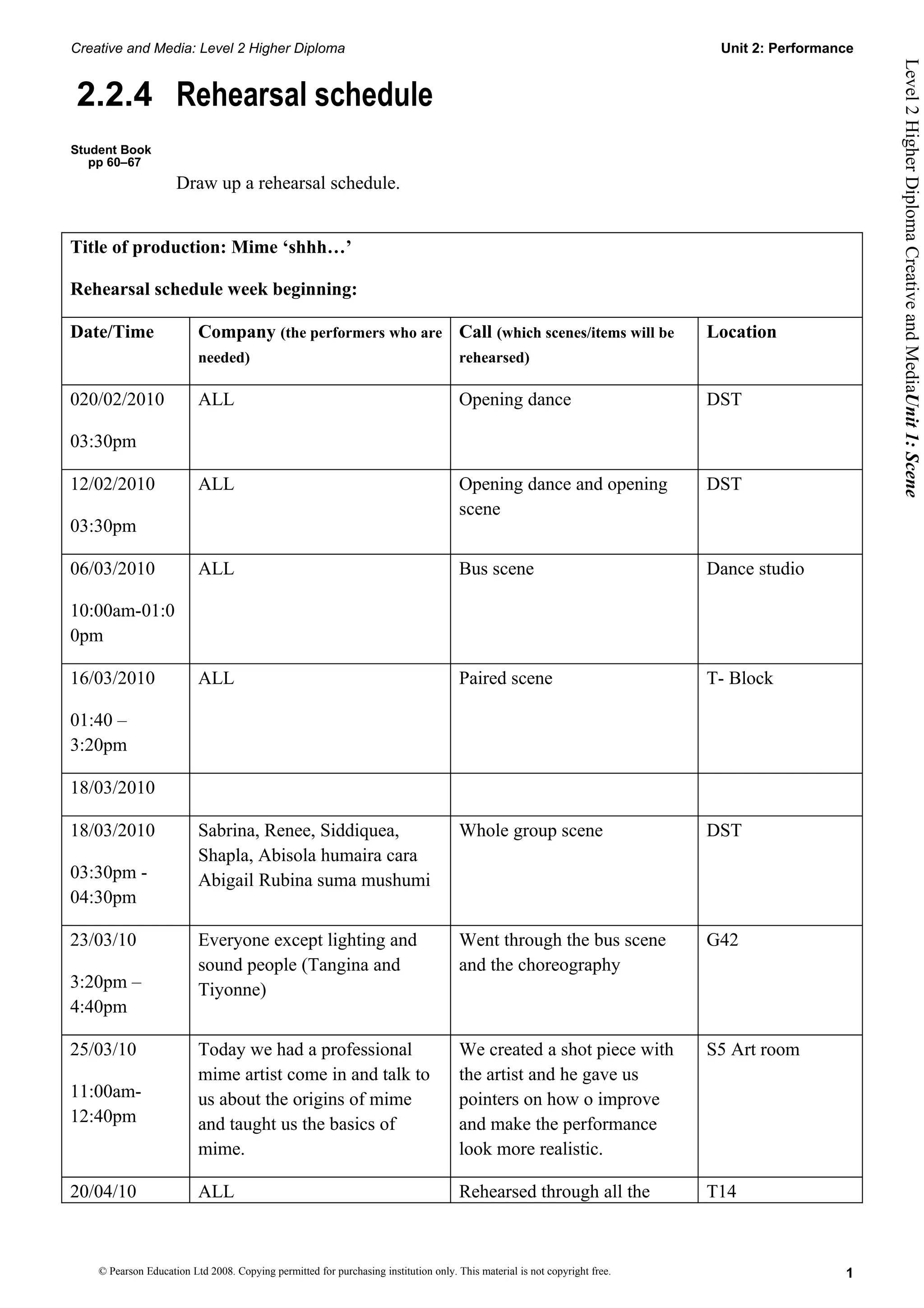 Worksheet 2.2.4 Rehearsal schedule | PDF | Free Download