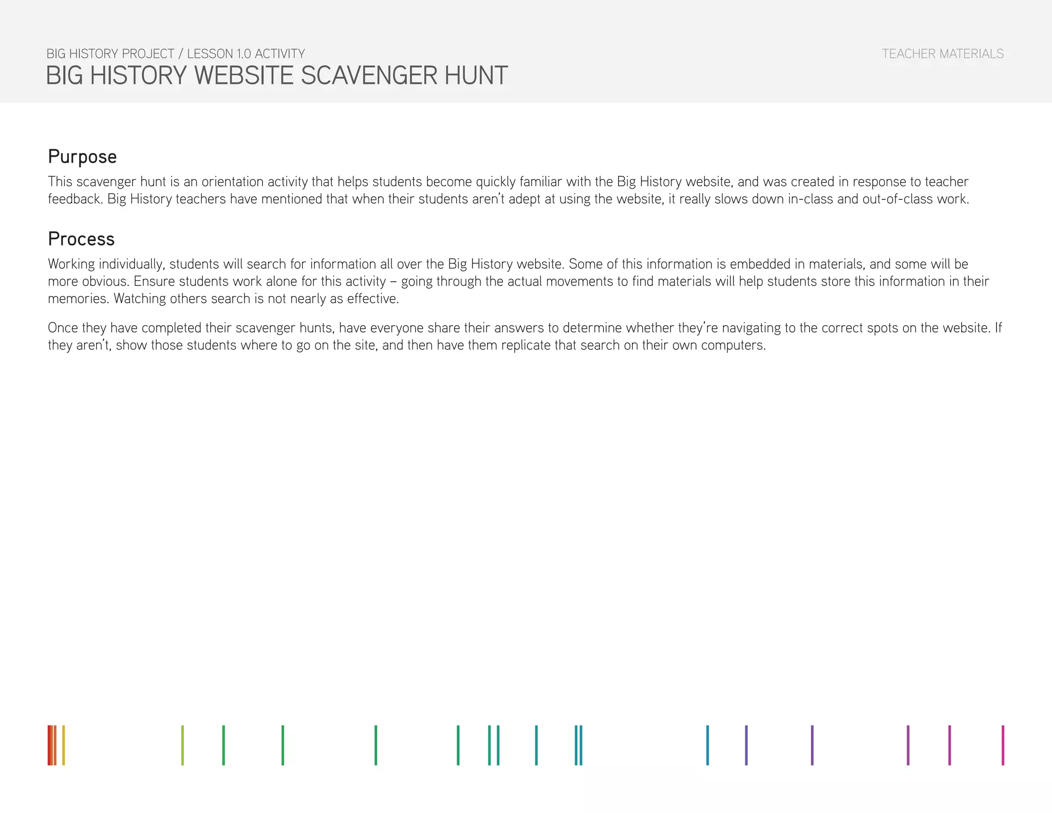 Lesson 1.0 Activity: Big History Website Scavenger Hunt | PDF