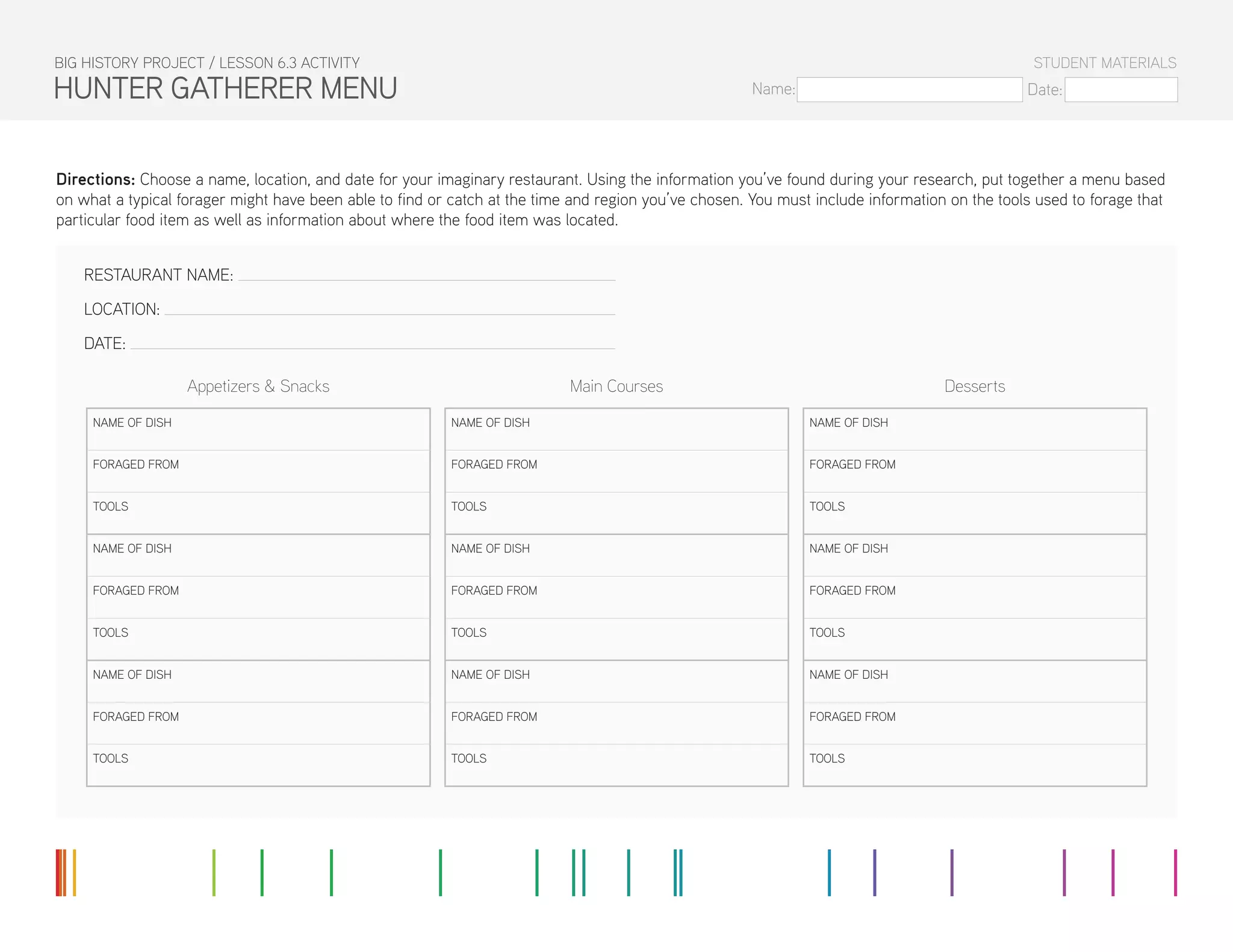 Lesson 6.3 Activity: Hunter Gatherer Menu | PDF