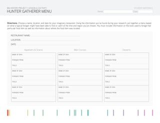 Lesson 6.3 Activity: Hunter Gatherer Menu | PDF