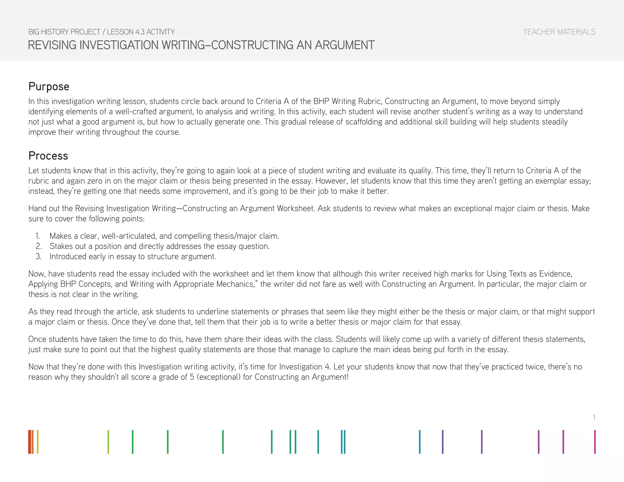 Lesson 4.3 Activity: Revising Investigation Writing - Constructing an ...