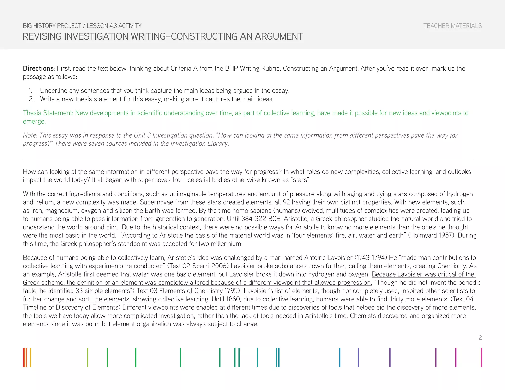 Lesson 4.3 Activity: Revising Investigation Writing - Constructing an ...