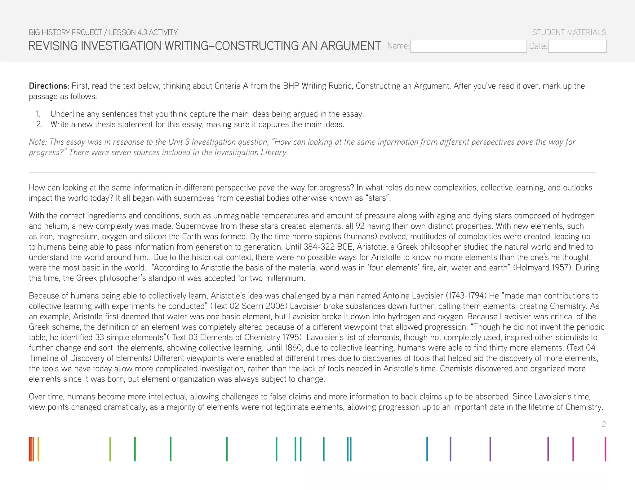 Lesson 4.3 Activity: Revising Investigation Writing - Constructing an ...