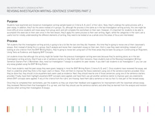 Lesson 8.3 Activity: Revising Investigation Writing - Sentence Starters ...
