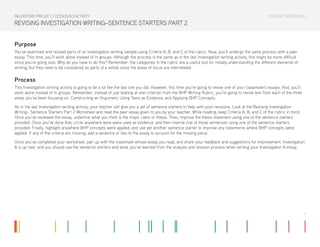Lesson 8.3 Activity: Revising Investigation Writing - Sentence Starters ...