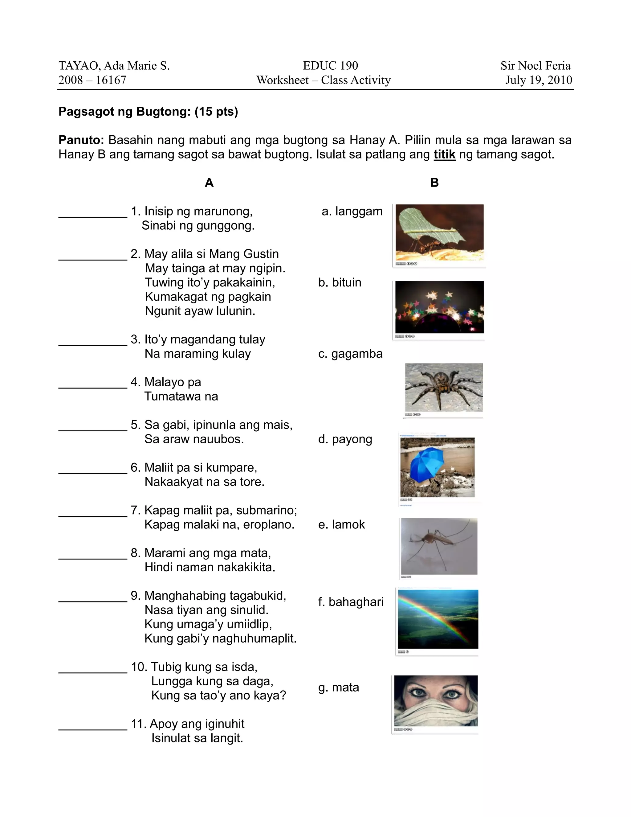 Worksheet on Riddles | PDF