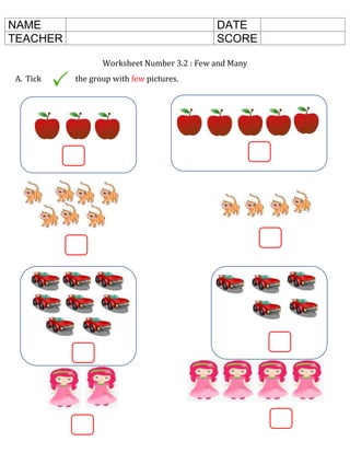 Few and many Worksheets | PDF