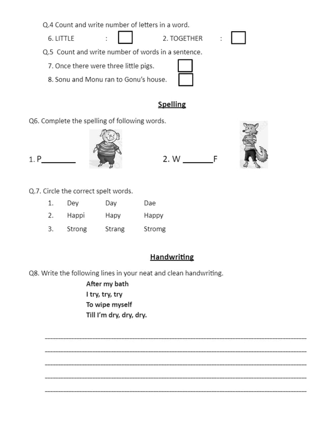 1 Worksheet Primary class kv ENGLIST , EVS | PDF