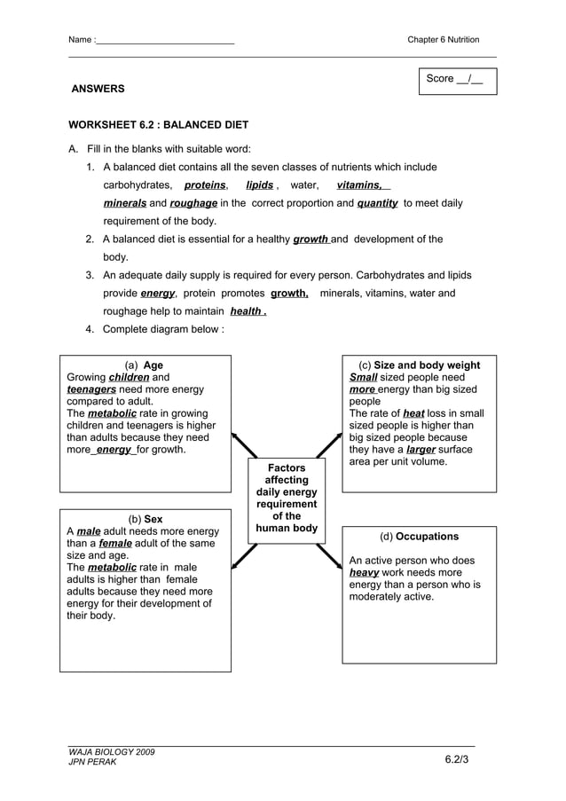 Worksheet 6.2 balanced diet | DOC | Healthy Cooking and Eating | Food ...