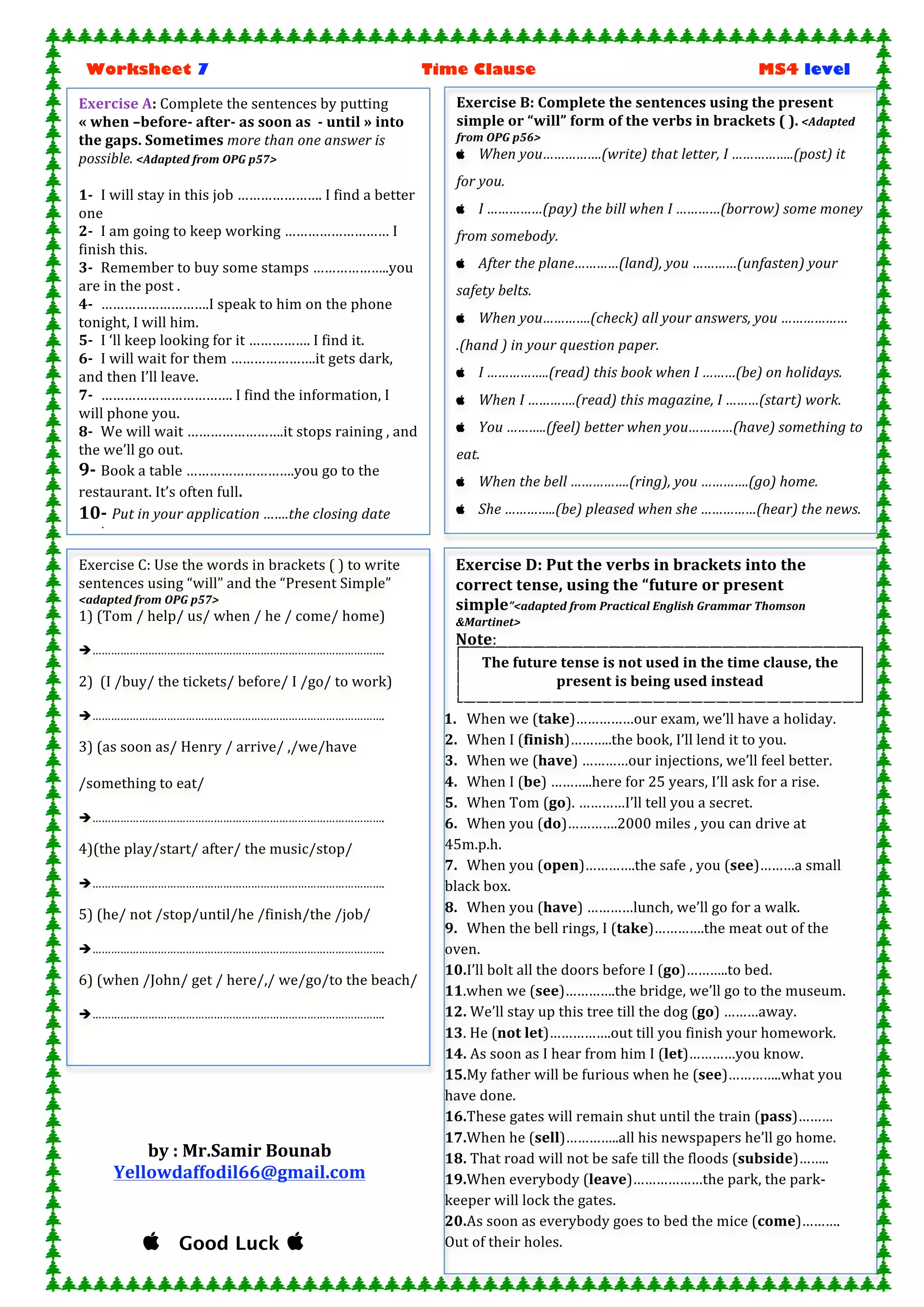 Worksheet 7 time clause ms4 level | PDF
