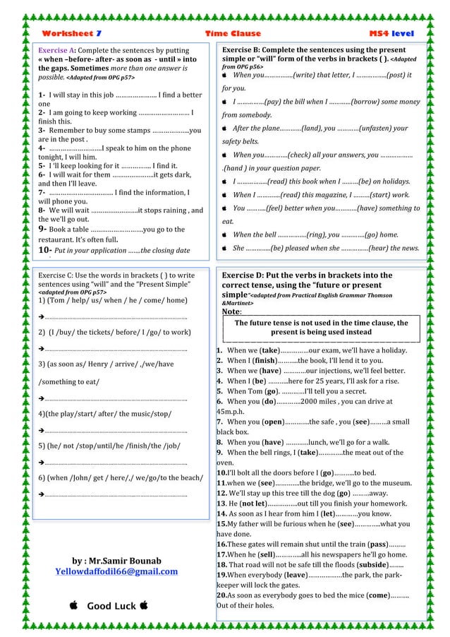 Worksheet 7 time clause ms4 level | PDF