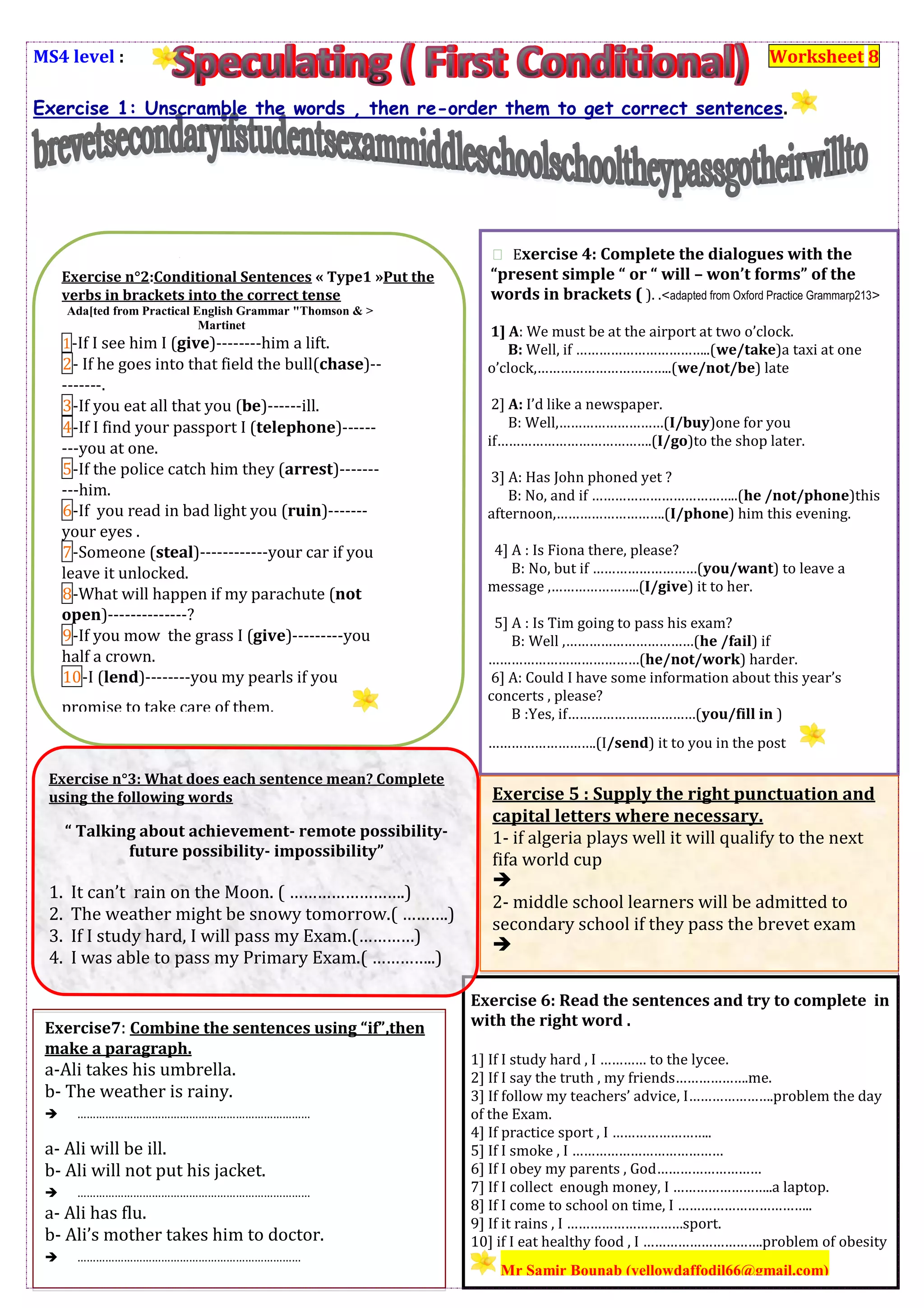 Worksheet 8 speculating ( if type 1 ms4 level | PDF