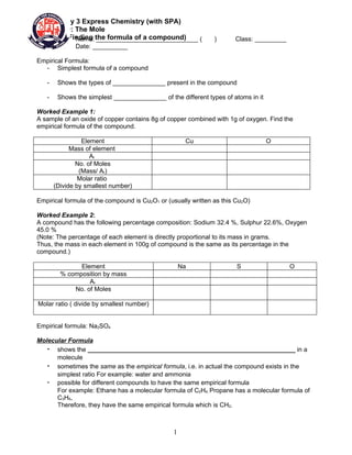 Molecular Formula Worksheet