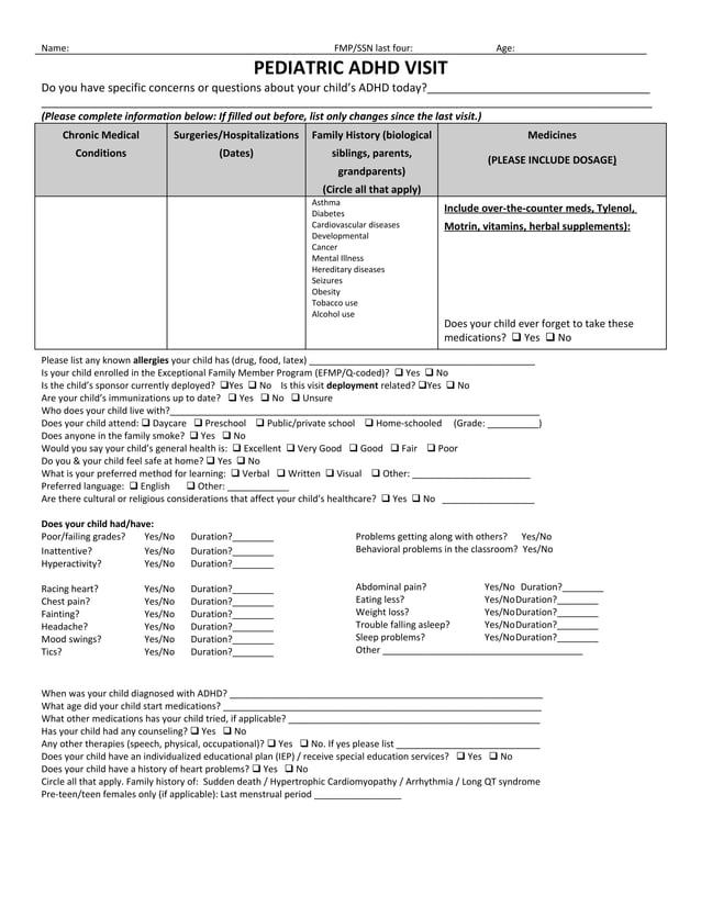 Worksheet adhd | DOC