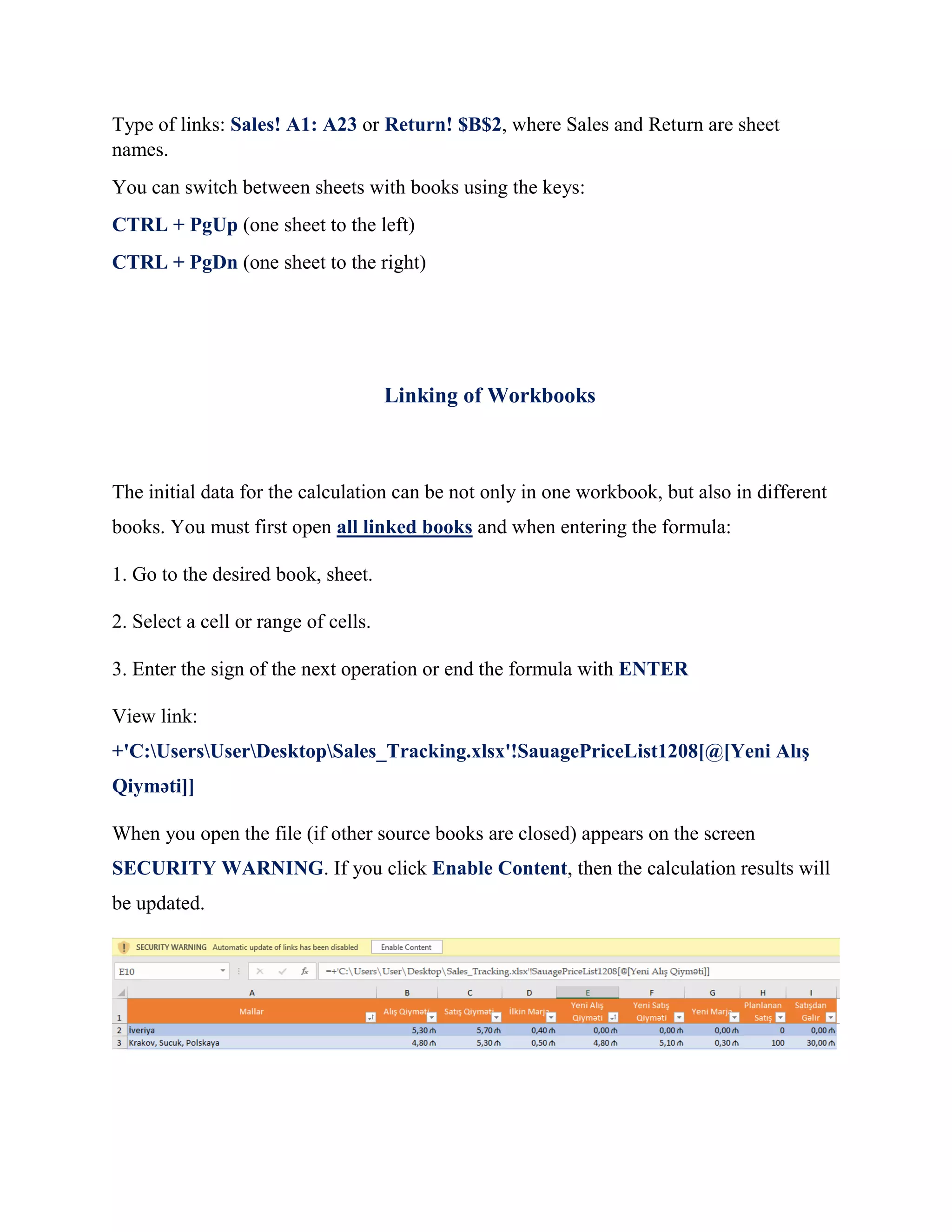 Worksheet And Workbooks Linking Pdf