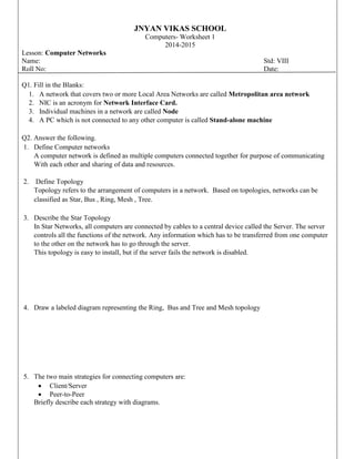 Computer Worksheet Class 8 with answers | DOCX
