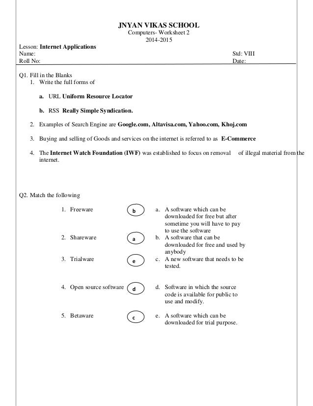 Computer Worksheet Class 8 With Answers
