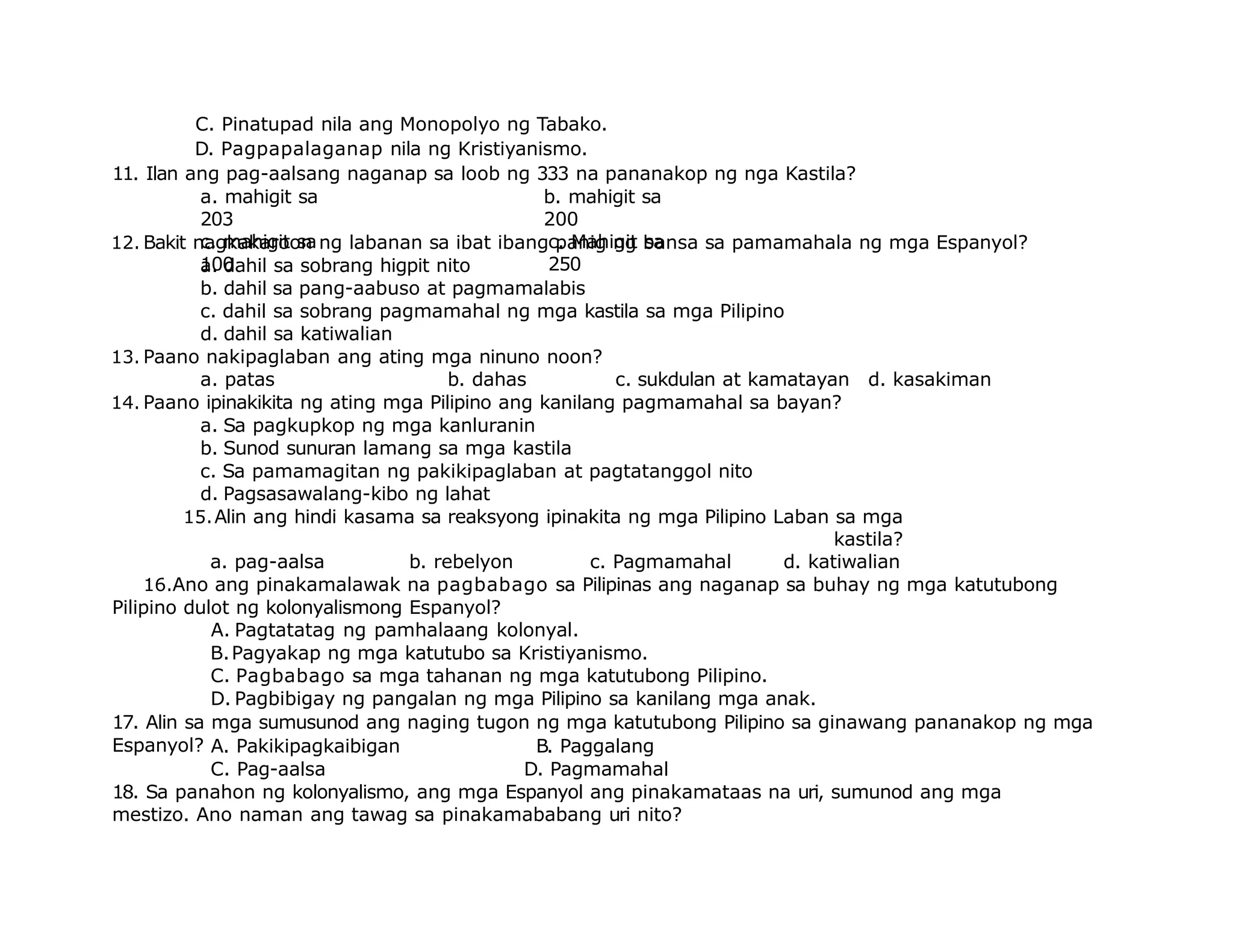 Worksheet AP Q3 Grade 5. about sa Panahon ng Kastilapptx | PPTX